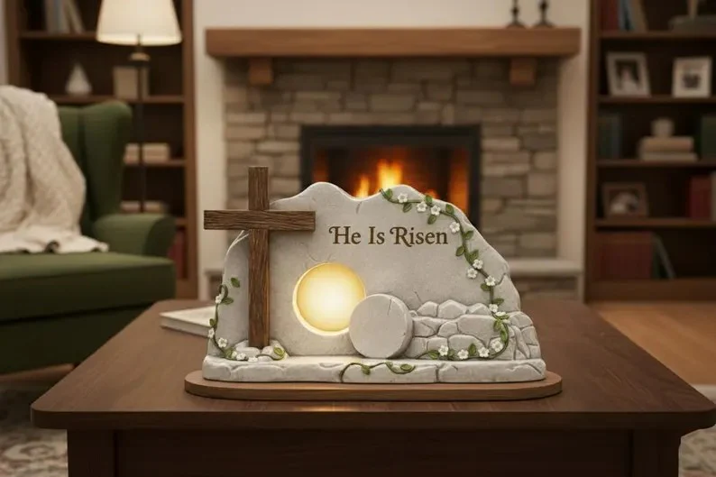 Resurrection Cross Easter Decor, He Is Risen Display, Christian Shelf ...
